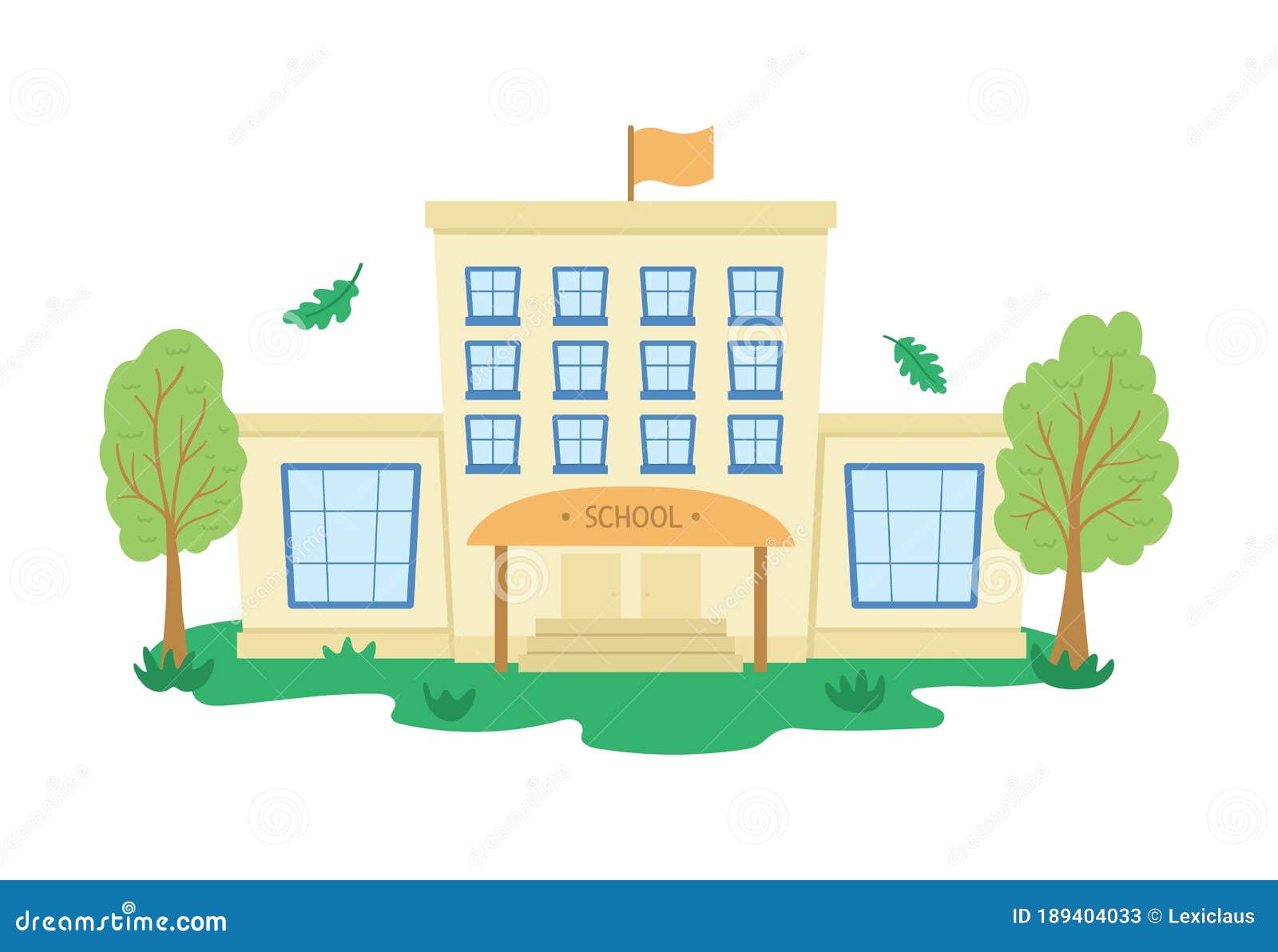 Vector School Building with Trees Stock Vector - Illustration of funny ...