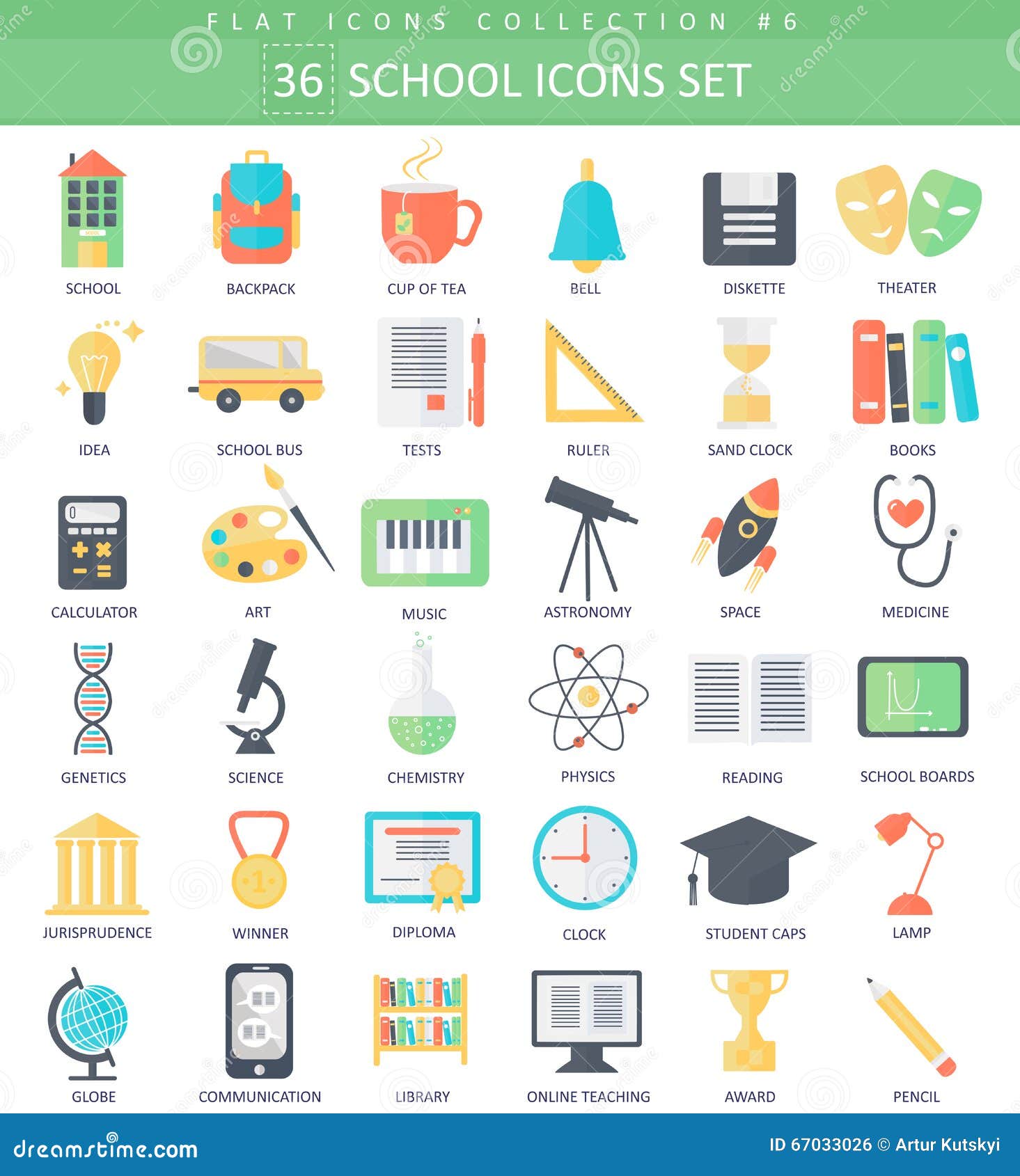 Vector School Color Flat Icon Set. Elegant Style Design. Stock Vector ...