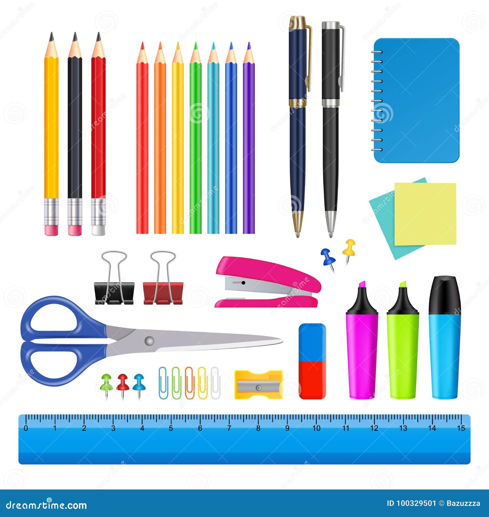 Vector School and Office Supplies Icon Set Stock Vector - Illustration ...