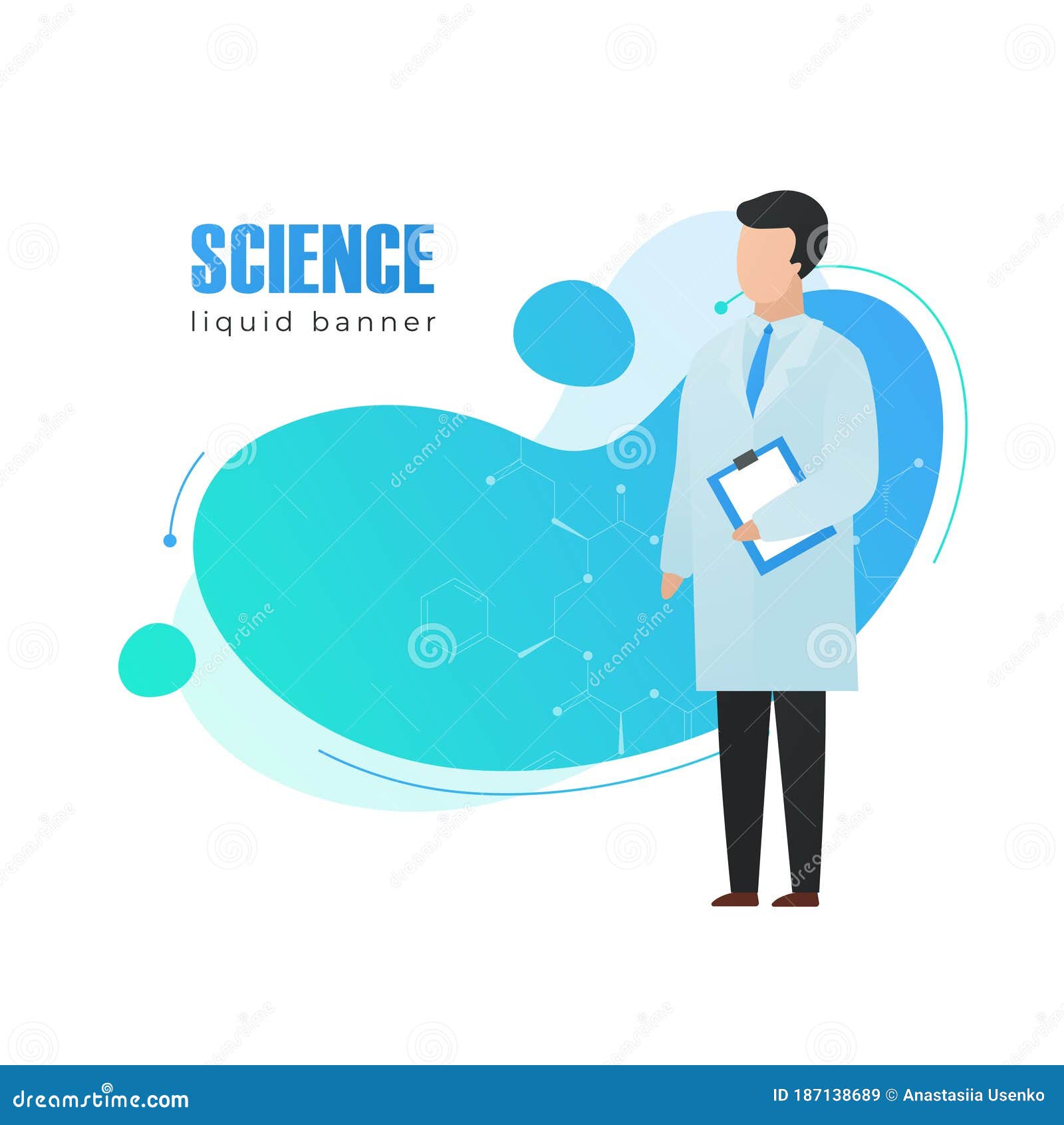 Vector Science Flat Banner Template. Modern Style Gradient Blue Fluid ...