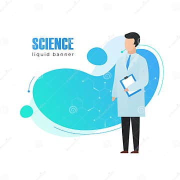 Vector Science Flat Banner Template. Modern Style Gradient Blue Fluid ...