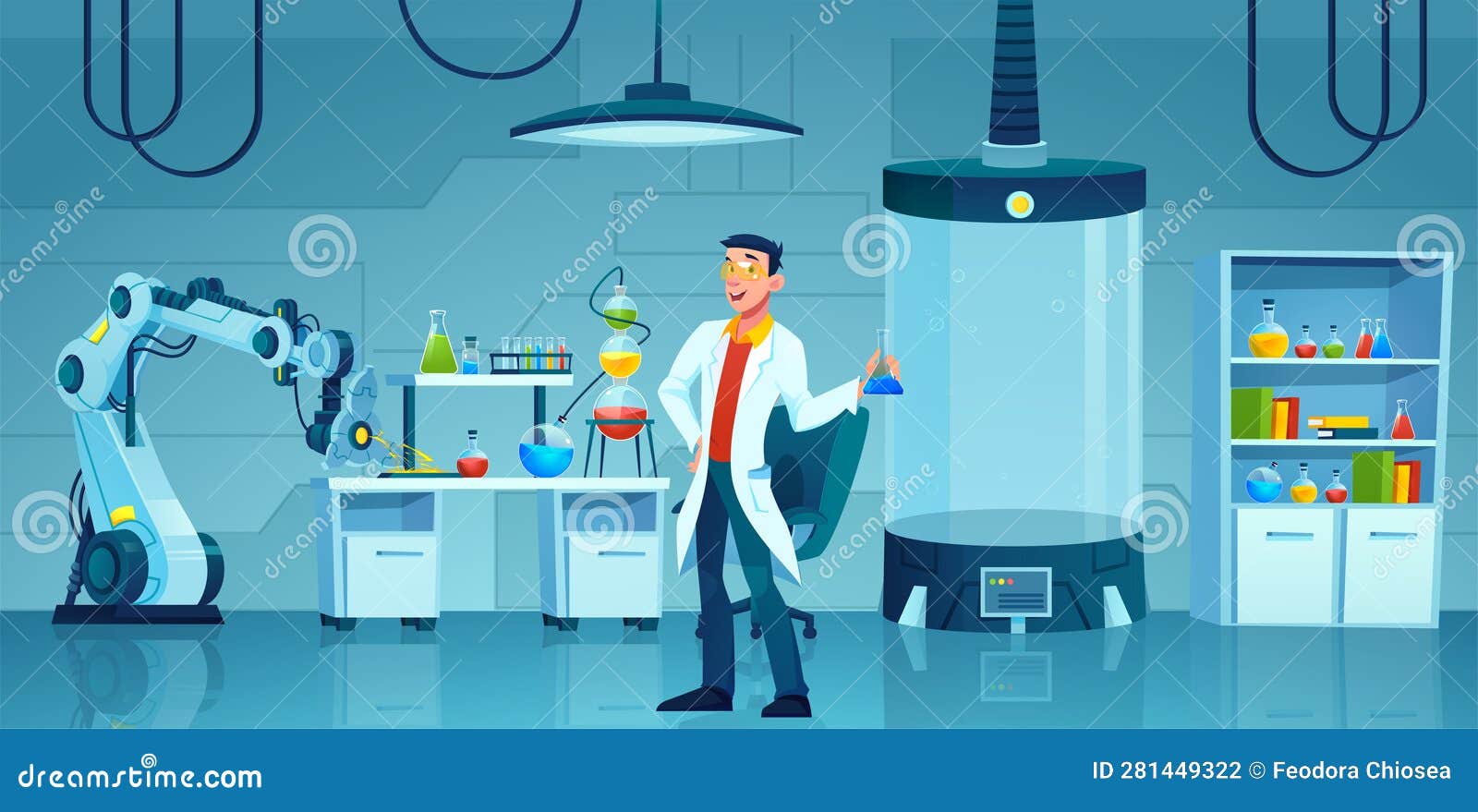 Vector of a Science Laboratory and a Man Researcher with Lab Flask ...