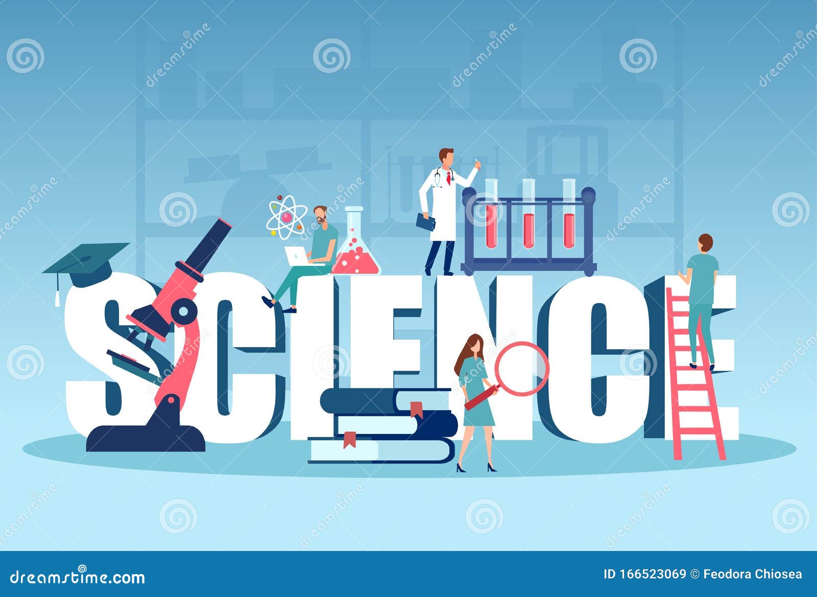 Vector of a Science Team Doctors and Students Conducting an Experiment ...