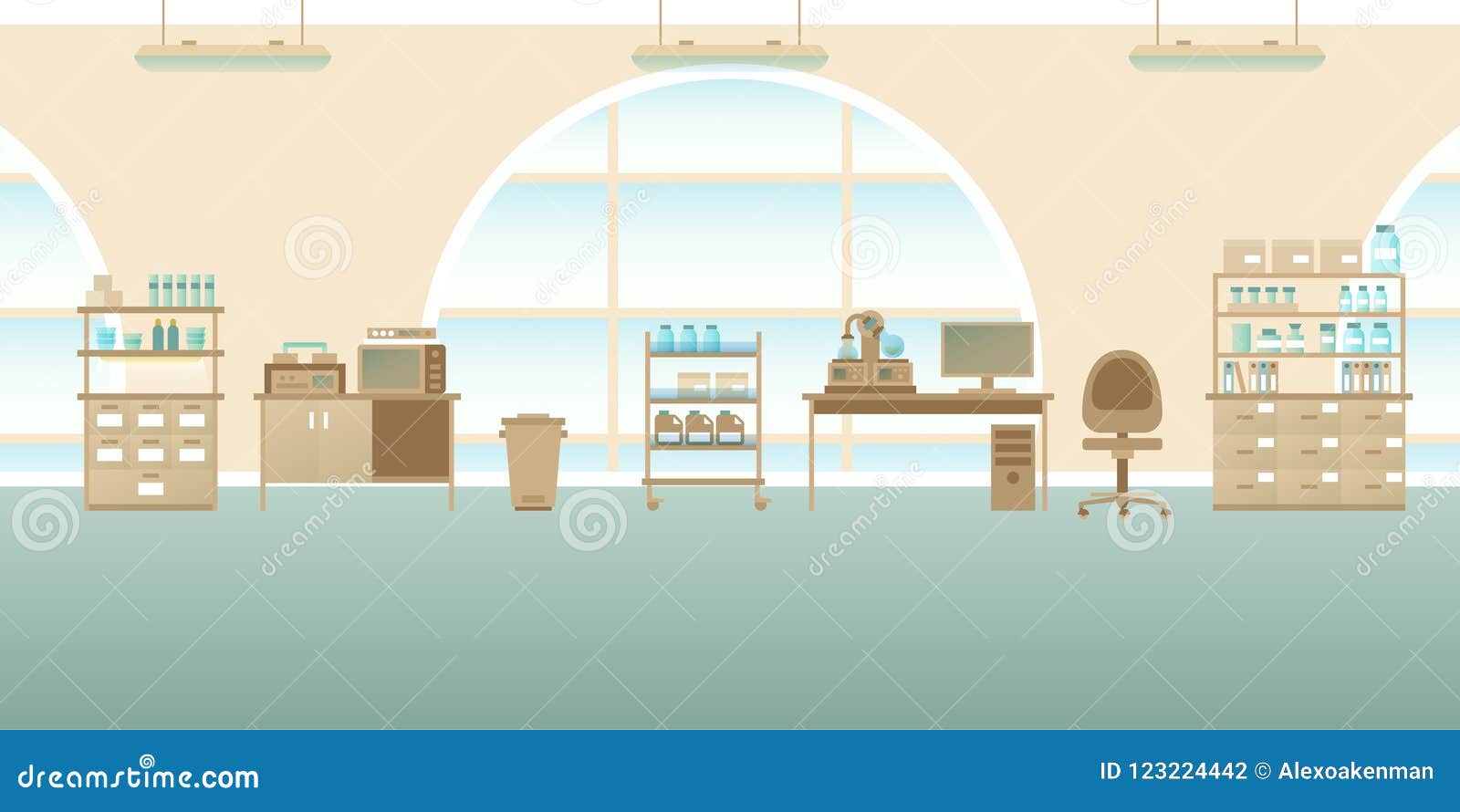 Vector Scientific Laboratory Interior Empty Scene in Flat Style Stock ...