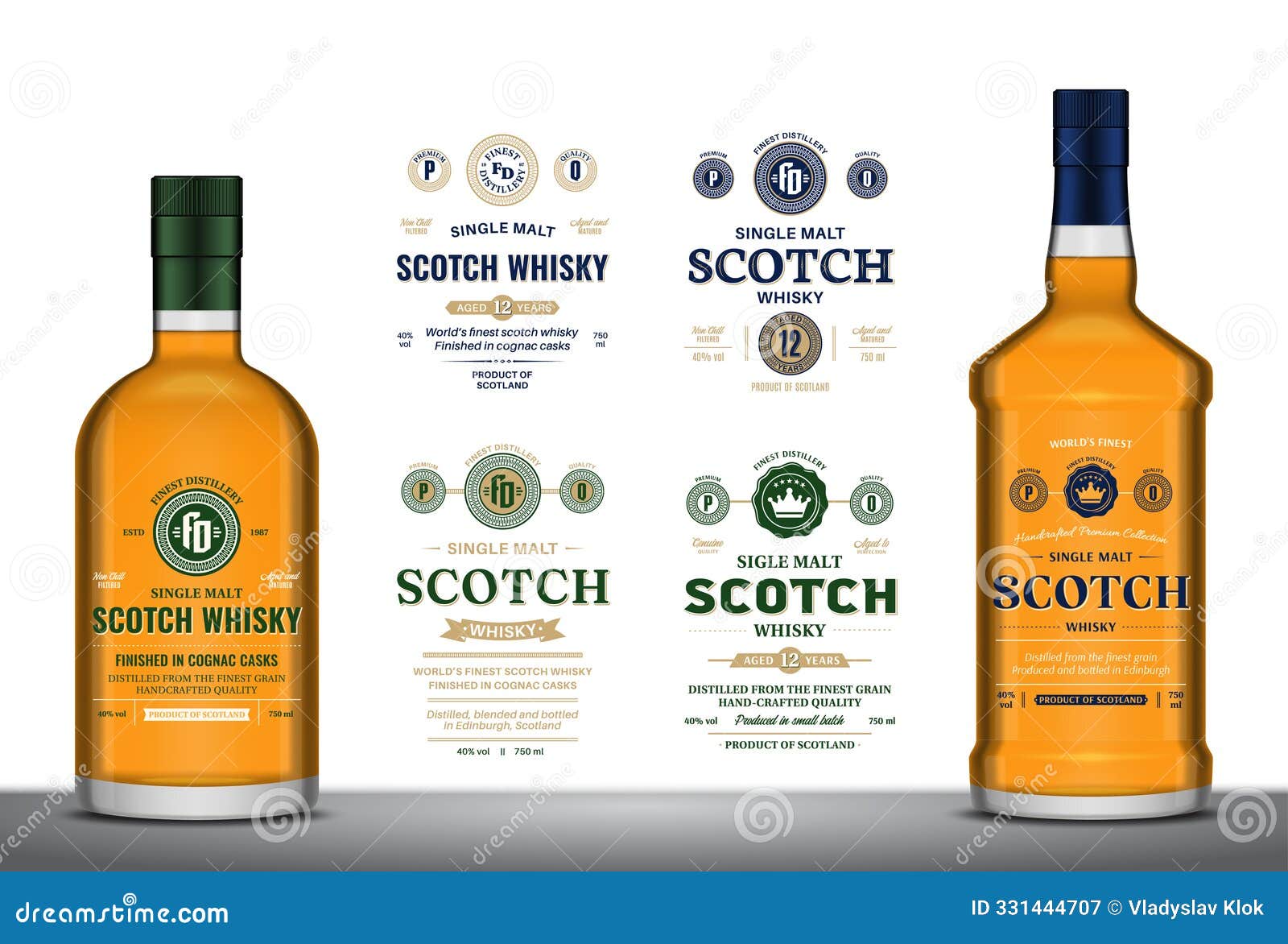 Vector Scotch Whisky Labels and Bottle Mockups Stock Illustration ...