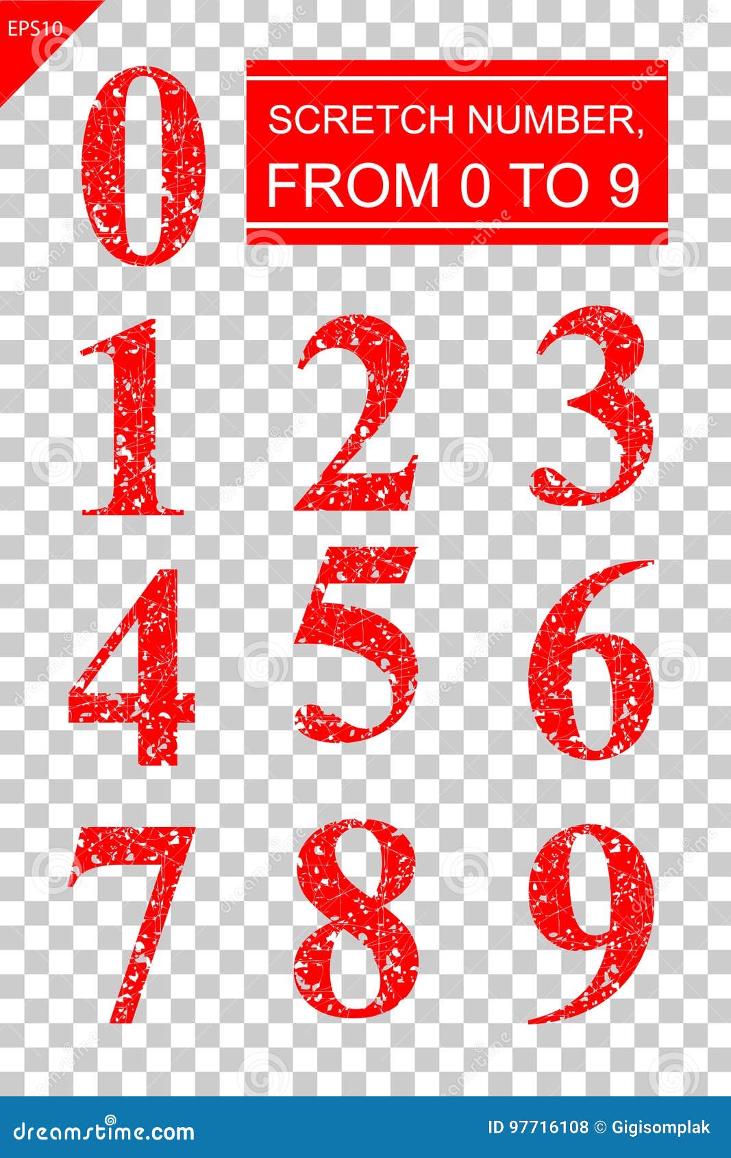 Scratch Number from 0 To 9, at Transparent Effect Background Stock ...