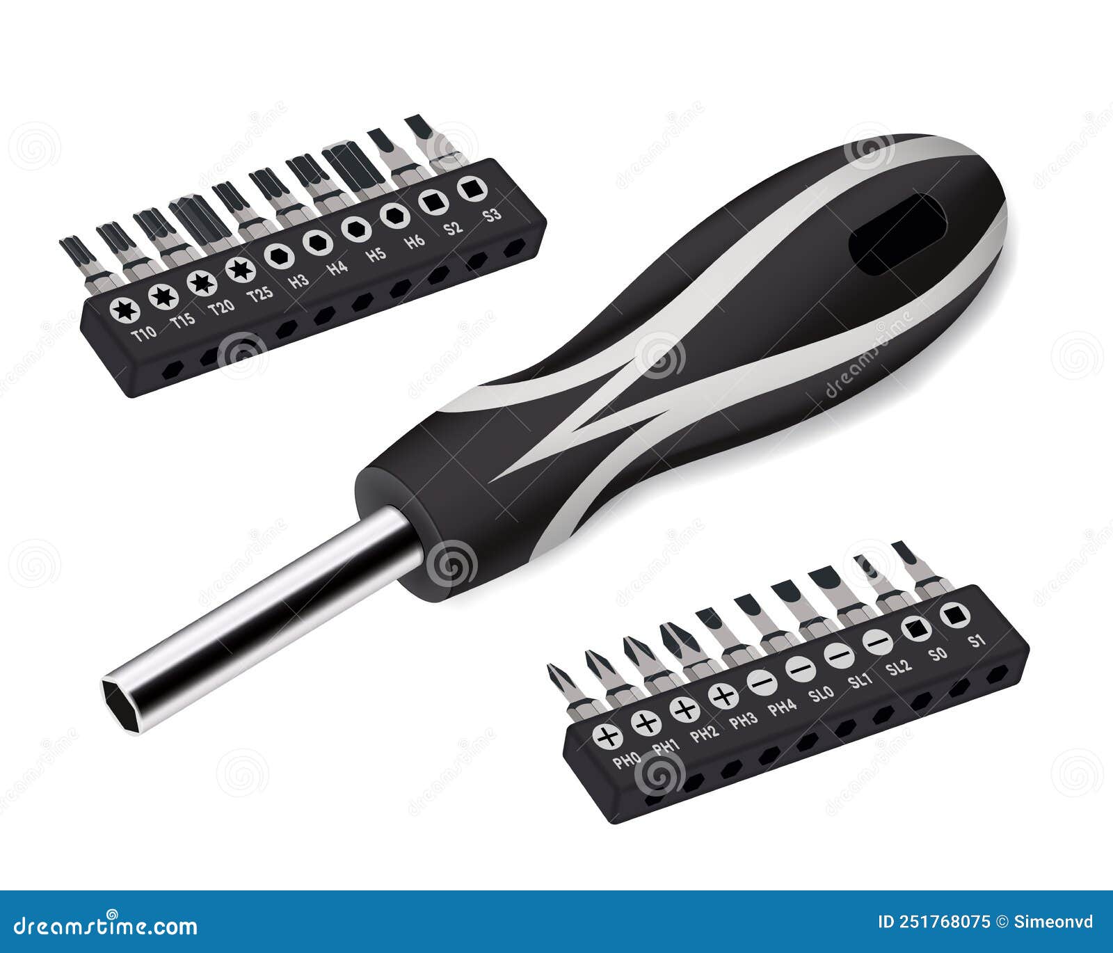 Vector Screwdriver with Magnetic Tip. Bit Set of Different Types Stock ...