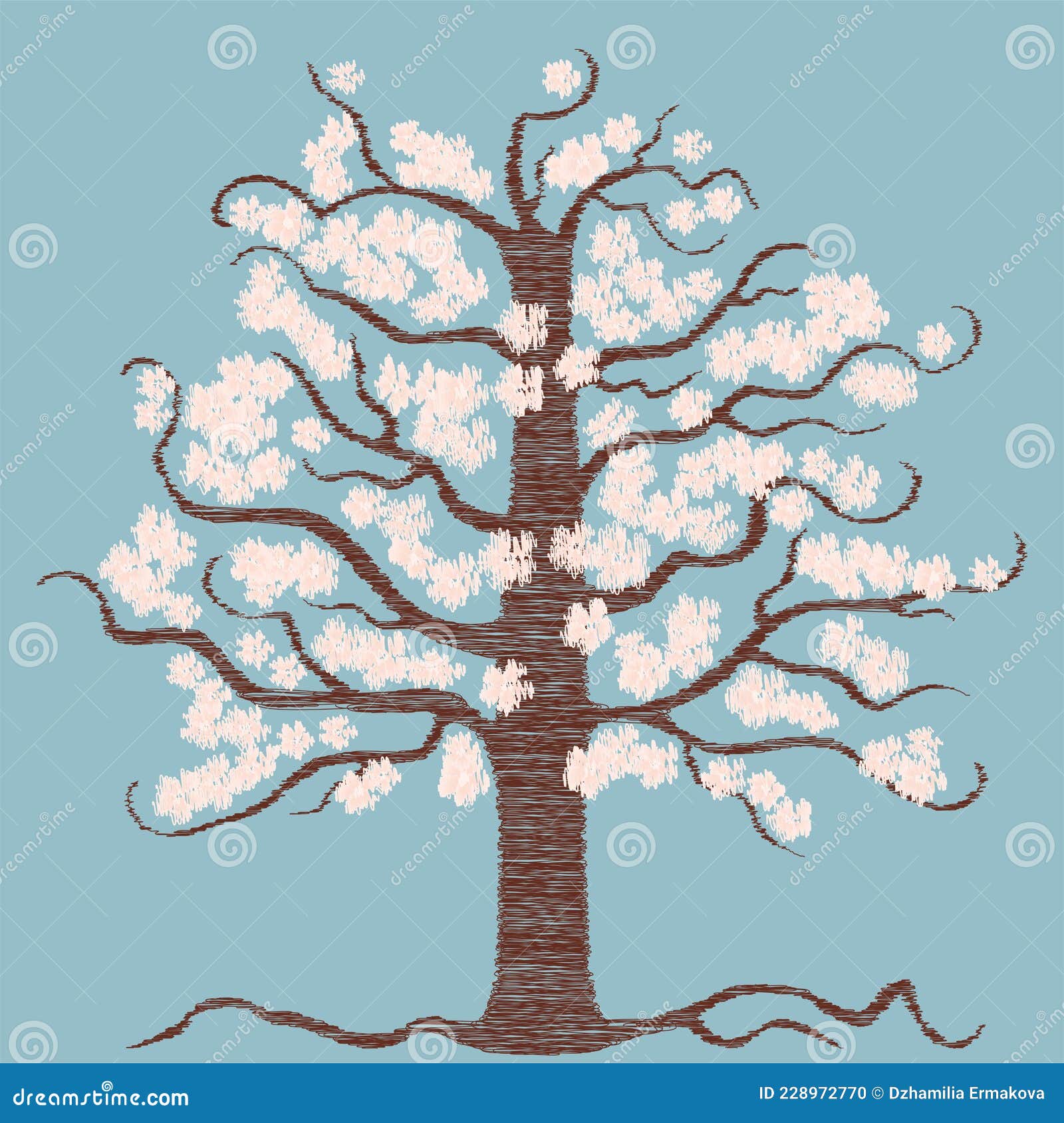 Vector Scribble Drawing of Blossoming Fruit Tree in Spring Stock Vector ...