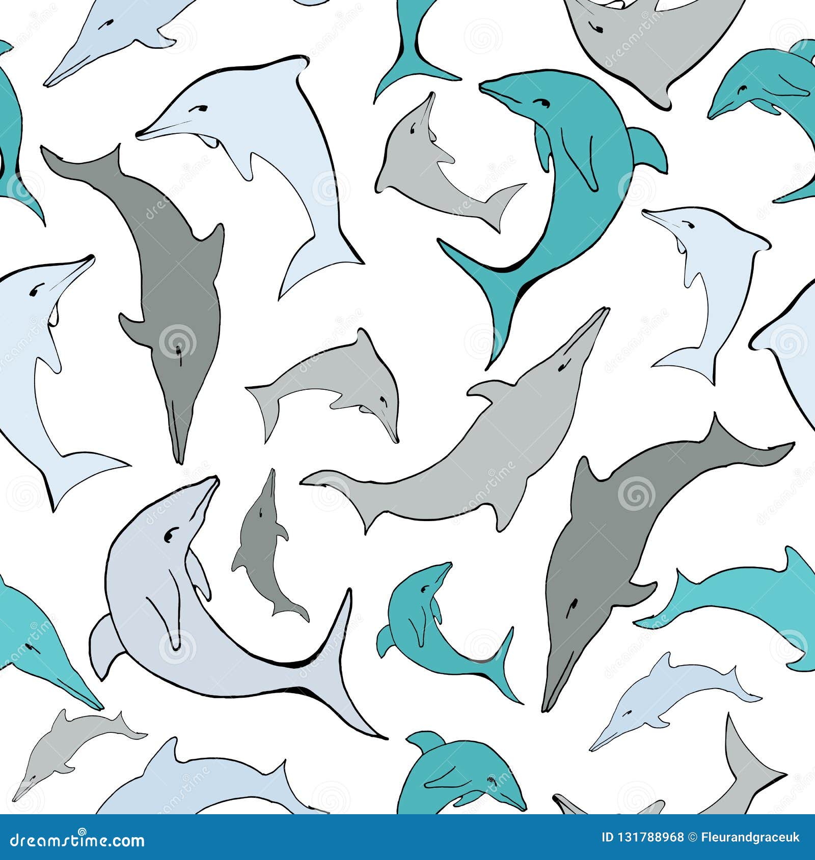 Vector Sea Dolphins Seamless Pattern. Stock Vector - Illustration of ...