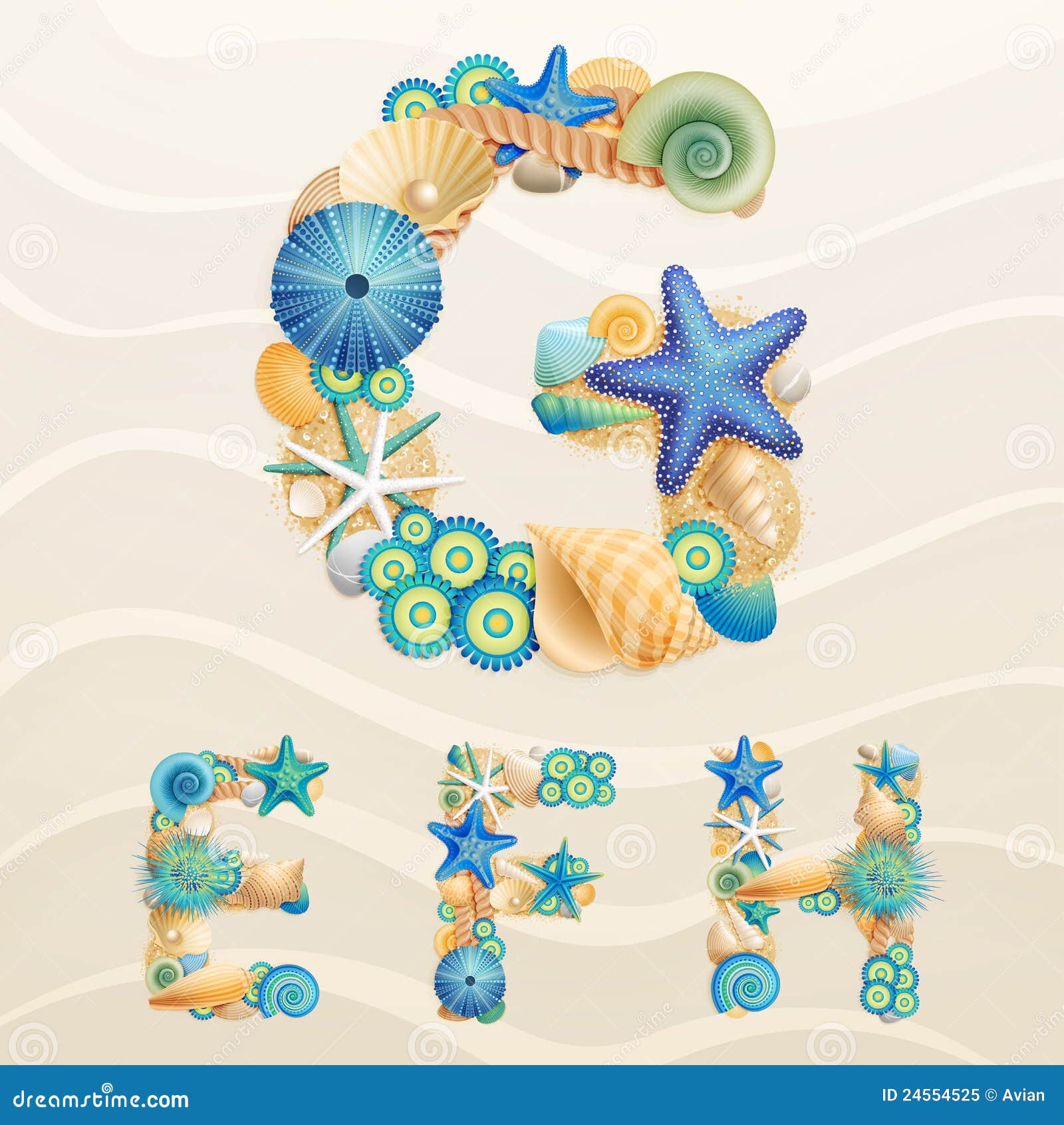 Vector Sea Life Font on Sand Background. Stock Vector - Illustration of ...