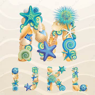 Vector Sea Life Font on Sand Background. Stock Vector - Illustration of ...