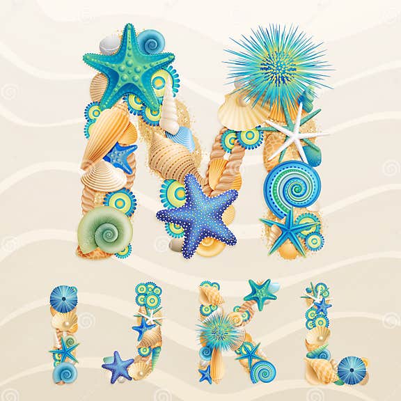Vector Sea Life Font on Sand Background. Stock Vector - Illustration of ...