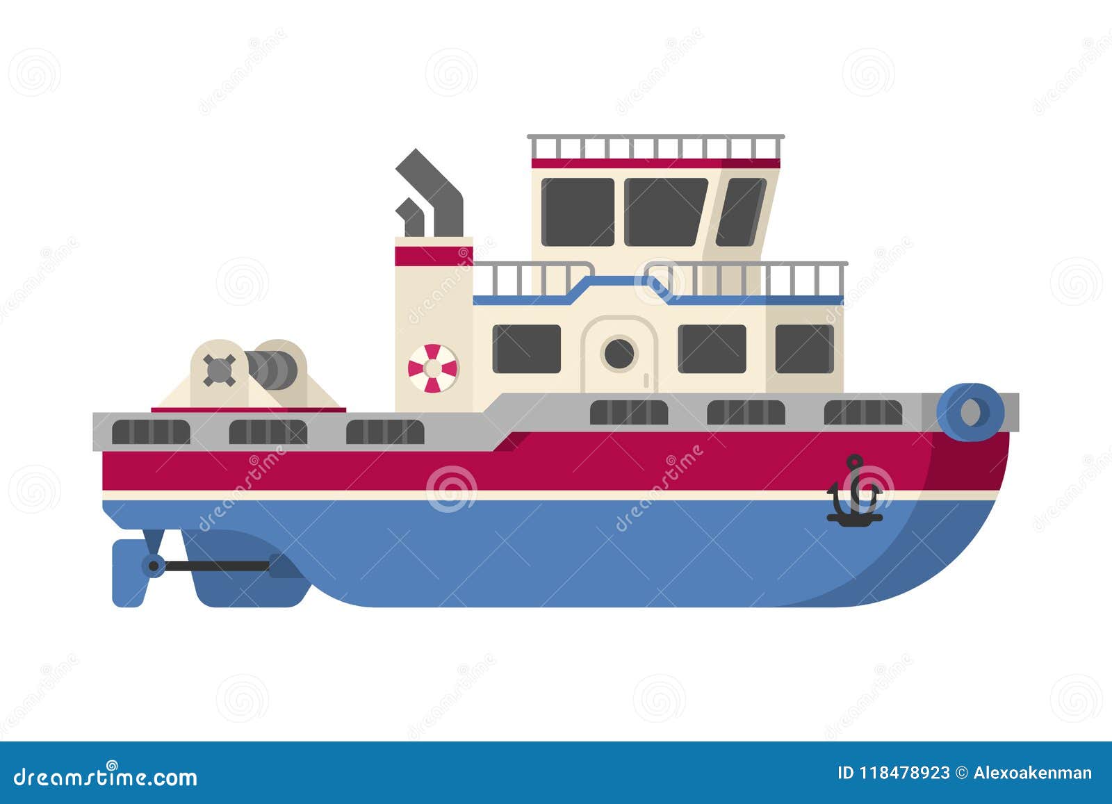 Vector Sea or River Tugboat in Flat Style Stock Vector - Illustration ...