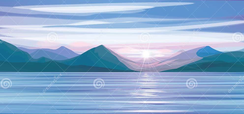 Vector Sea Scene Sunset Background. Stock Vector - Illustration of ...