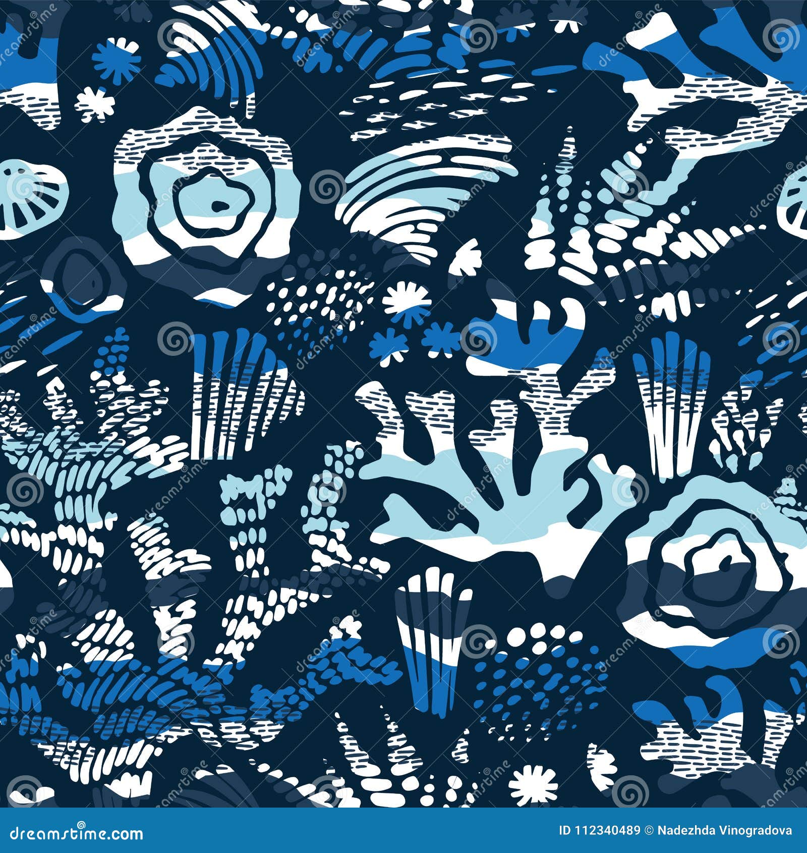 Vector Sea Seamless Pattern with Hand Drawn Textures. Stock Vector ...
