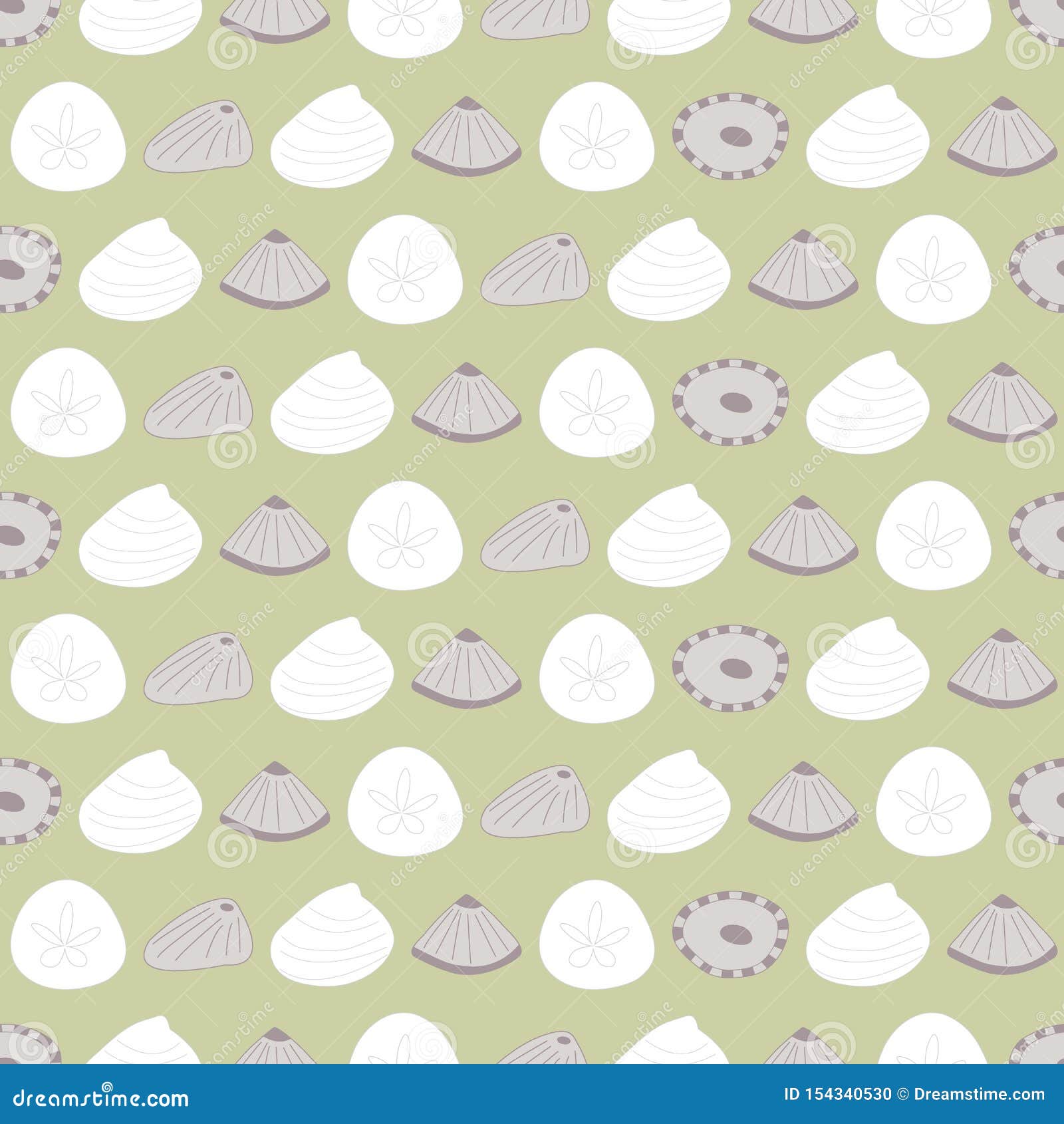 Vector Sea Shells in Green, White and Brown Seamless Repeat Pattern ...