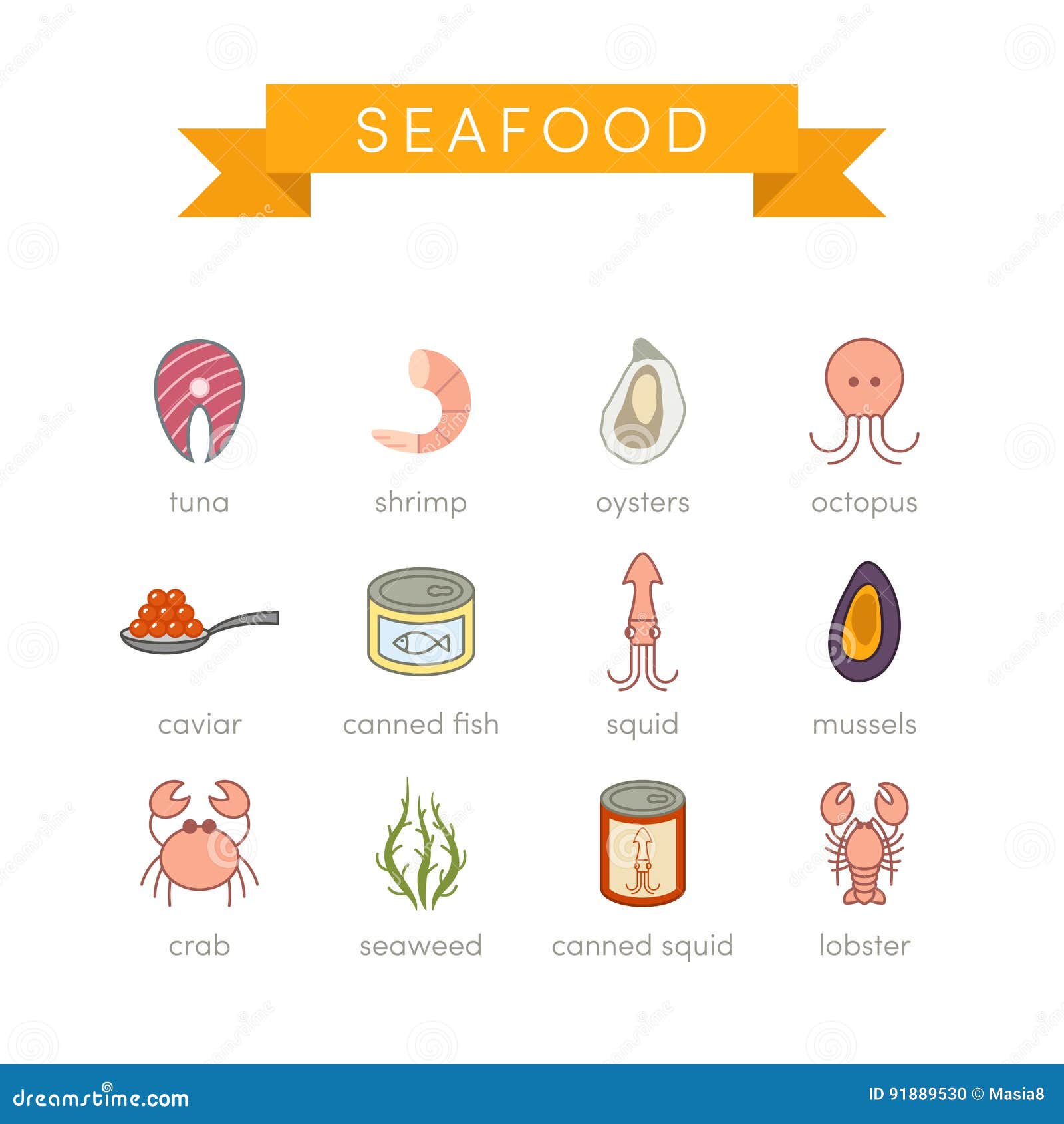 Vector seafood icons stock illustration. Illustration of lifestyle ...