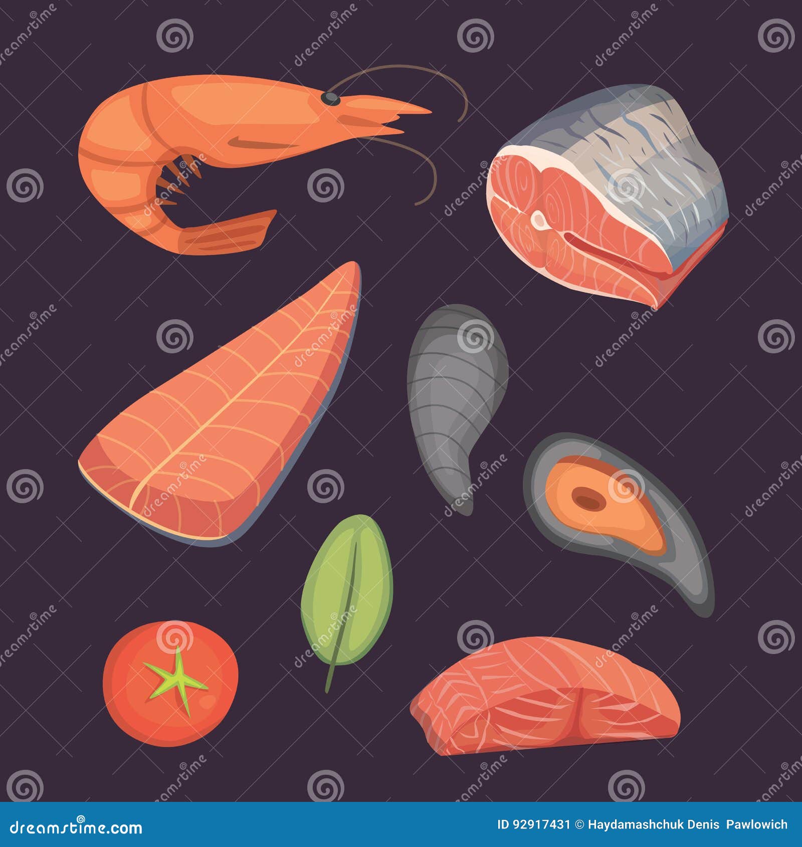 Vector Seafood Illustrations Set Flat Fresh Fish Stock Vector ...
