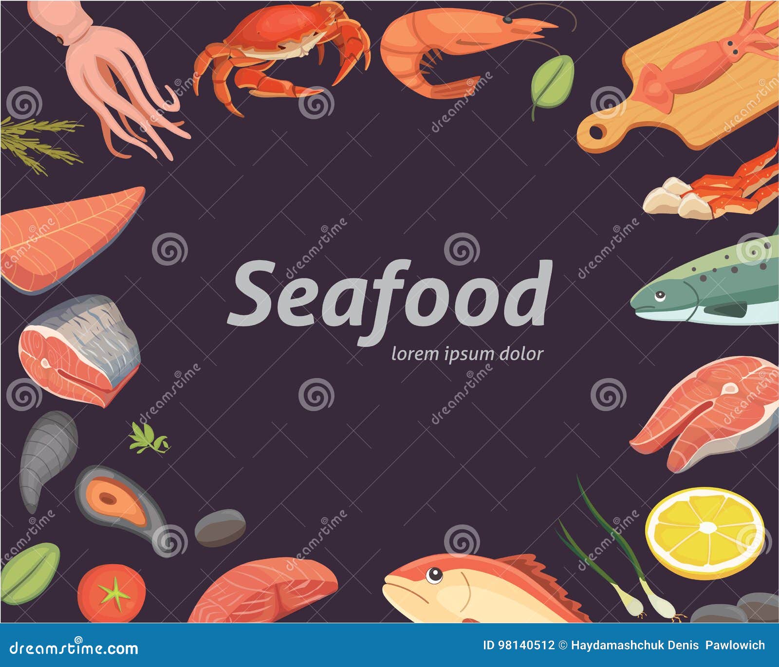 Vector Seafood Illustrations Set Flat Fresh Fish Stock Vector ...
