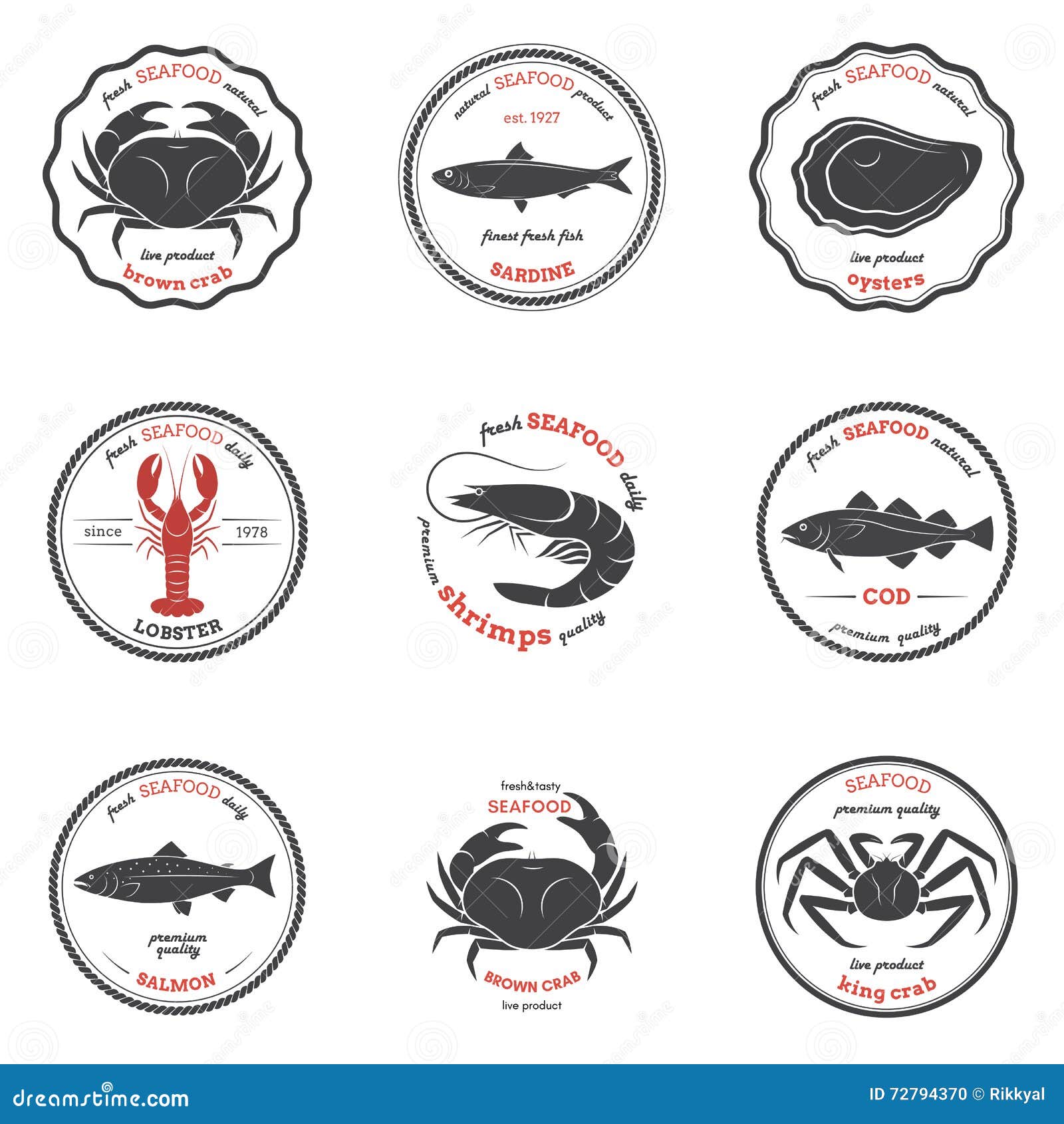Vector Seafood Silhouettes, Labels, Emblems. Set of Templates Stock ... Vector Seafood Silhouettes, Labels, Emblems. Set of Templates Stock ...