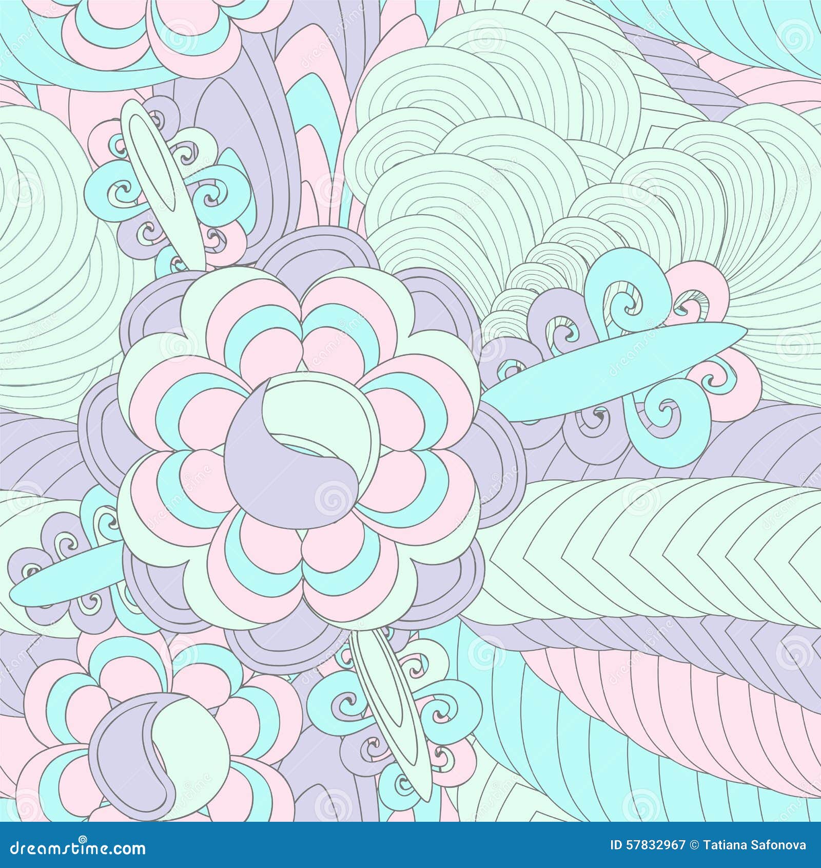 Vector Seamless Abstract Doodle Flower and Wave Pattern Stock Vector ...