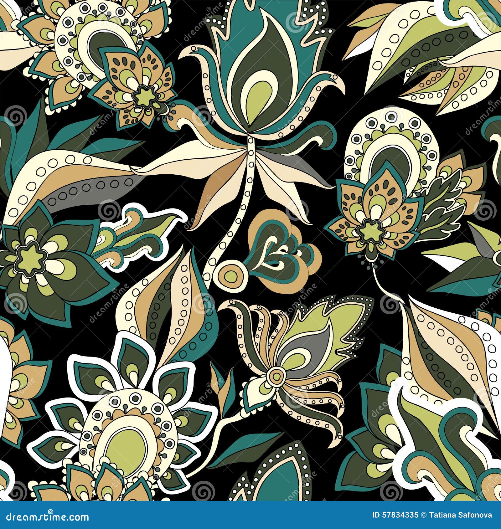 Vector Seamless Abstract Doodle Flower and Wave Pattern Stock Vector ...