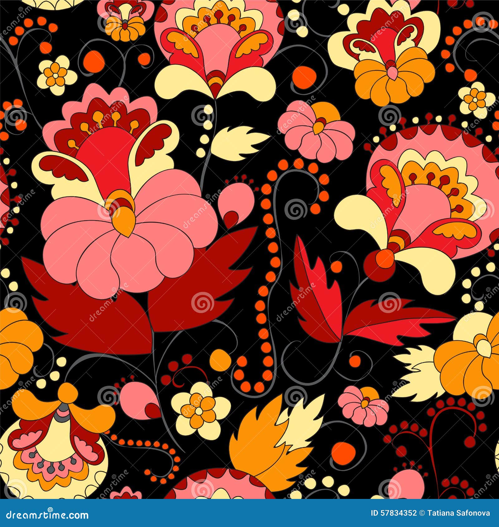 Vector Seamless Abstract Doodle Flower and Wave Pattern Stock Vector ...