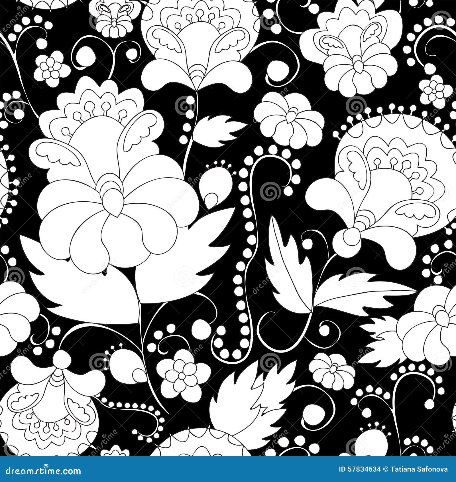 Vector Seamless Abstract Doodle Flower and Wave Pattern Stock Vector ...