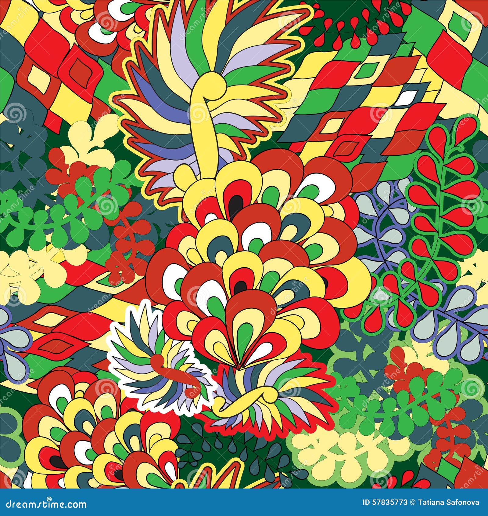 Vector Seamless Abstract Doodle Flower and Wave Pattern Stock Vector ...