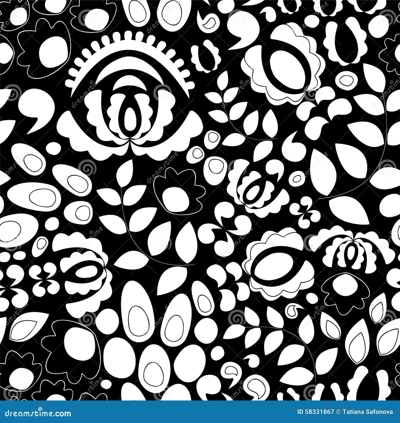 Vector Seamless Abstract Doodle Flower and Wave Pattern Stock Vector ...