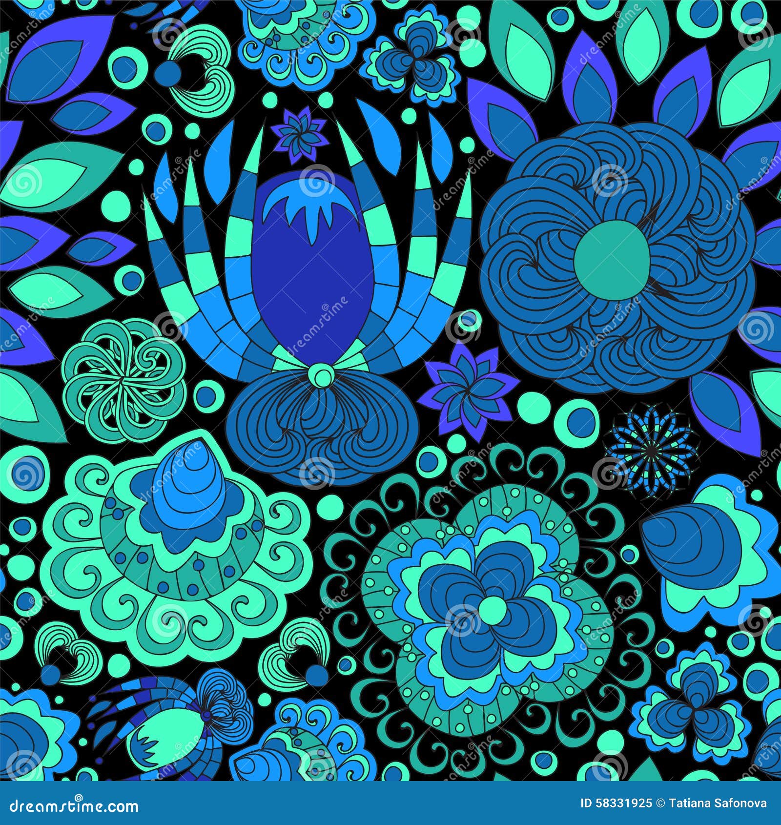 Vector Seamless Abstract Doodle Flower and Wave Pattern Stock Vector ...