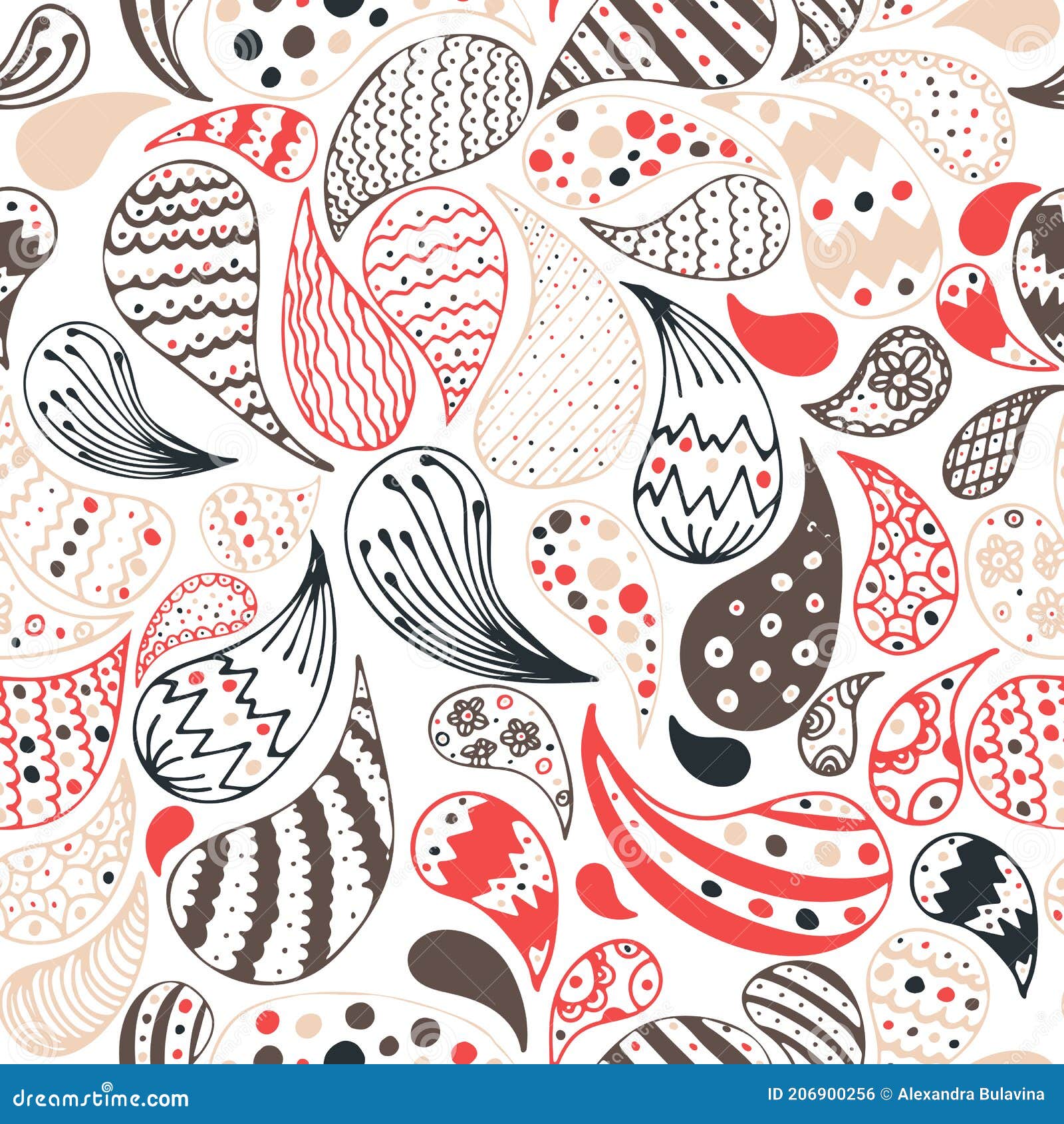 Vector Seamless Abstract Floral Drops Pattern with Doodle, Hand Drawn ...