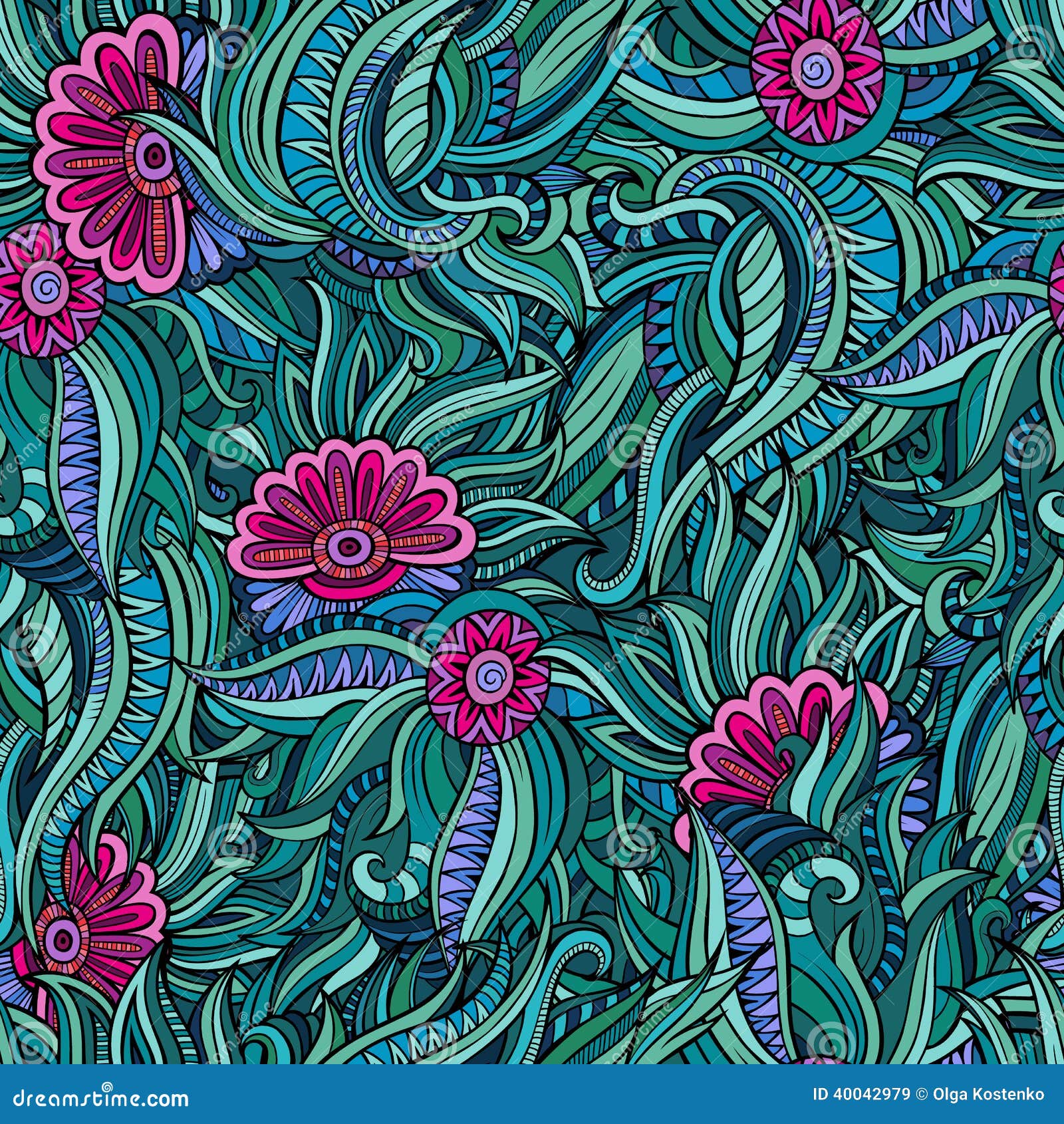 Vector Seamless Abstract Flowers Pattern Stock Vector - Illustration of ...