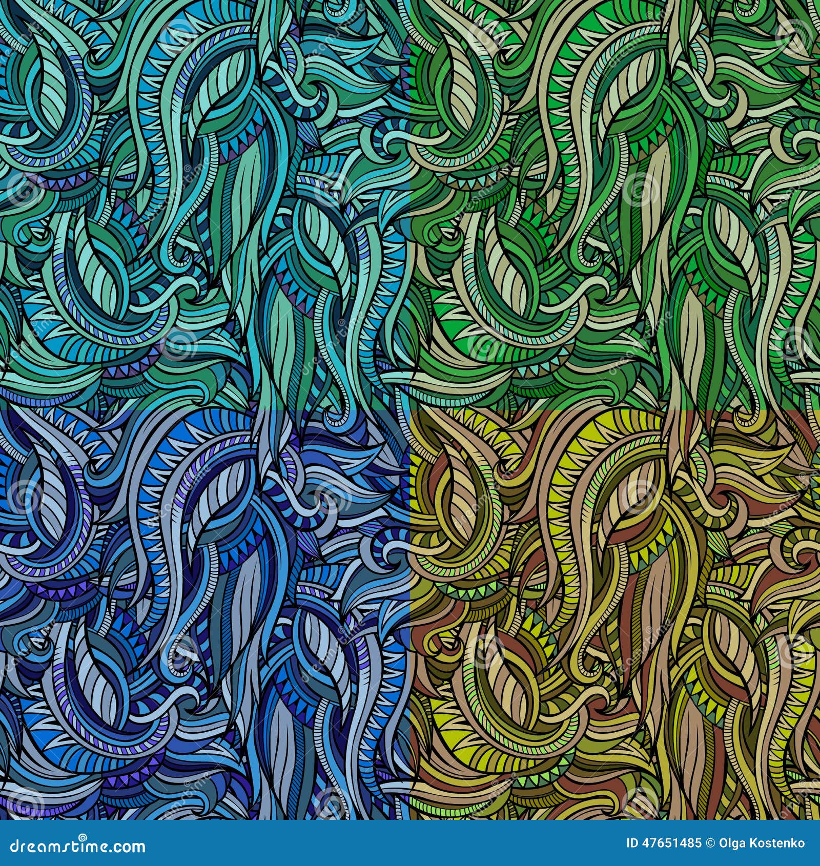 Vector Seamless Abstract Nature Pattern Set Stock Vector - Illustration ...