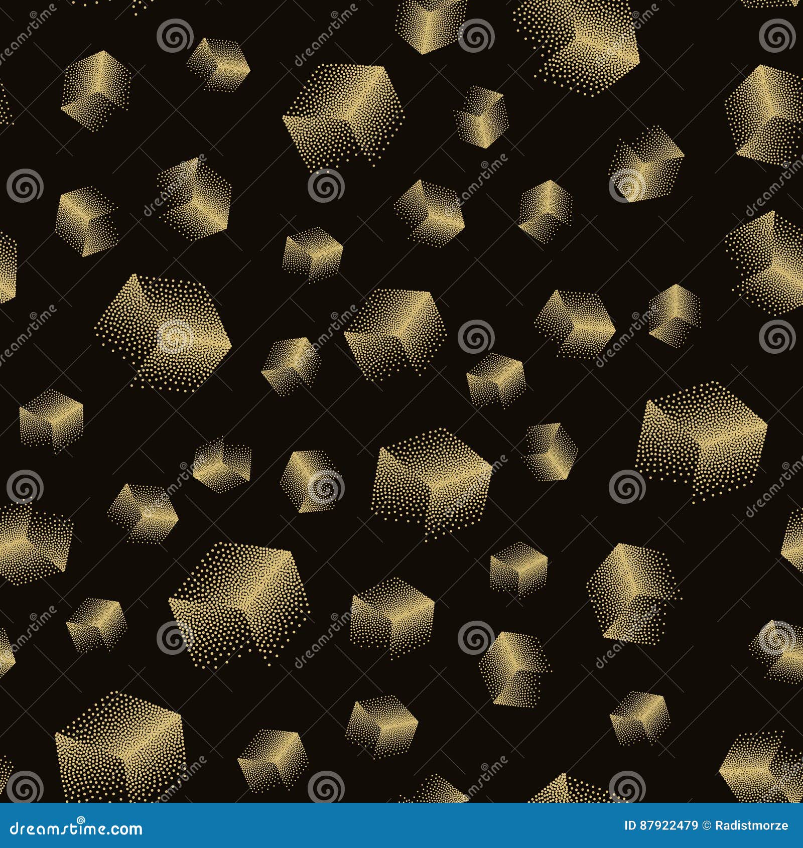 Vector Seamless Abstract Pattern with Dotted Cubes on a Black Background. Stock Vector ...