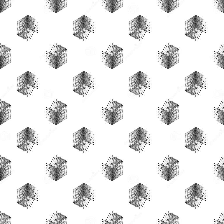 Vector Seamless Abstract Pattern with Dotted Cubes on a White Background. Stock Vector ...
