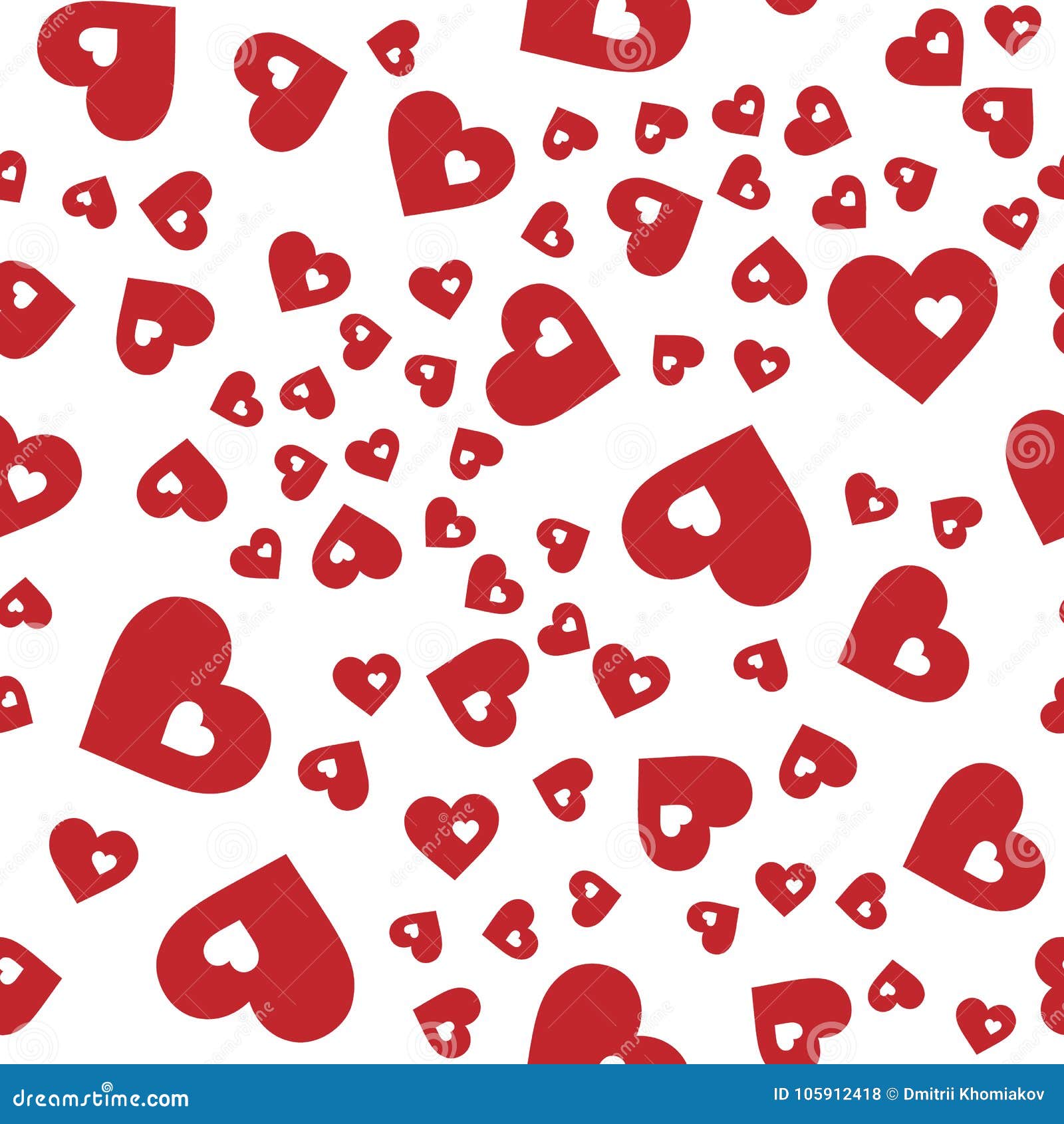 Vector Seamless Abstract Pattern. Red Hearts on White Background Stock ...