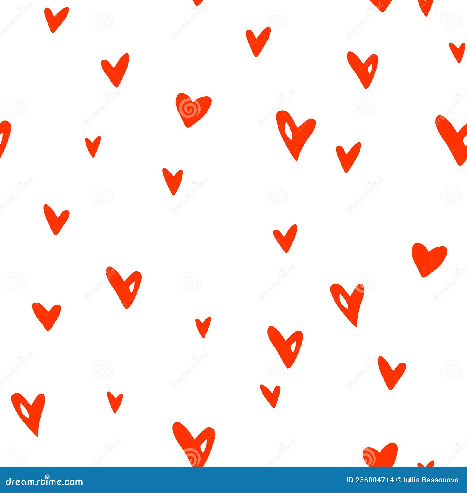 Vector Seamless Abstract Pattern of Small Red Hearts. Hand Drawn Doodle ...