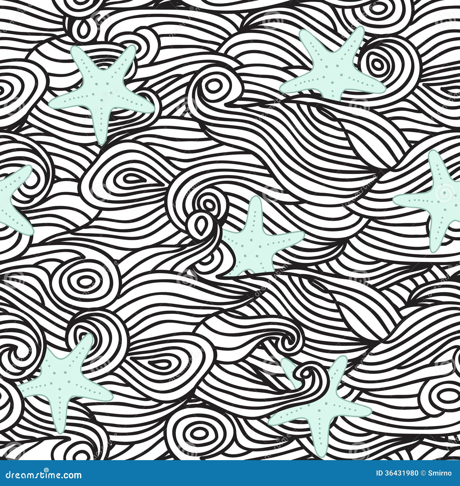 Vector Seamless Abstract Pattern, Waves and Shells Stock Vector ...