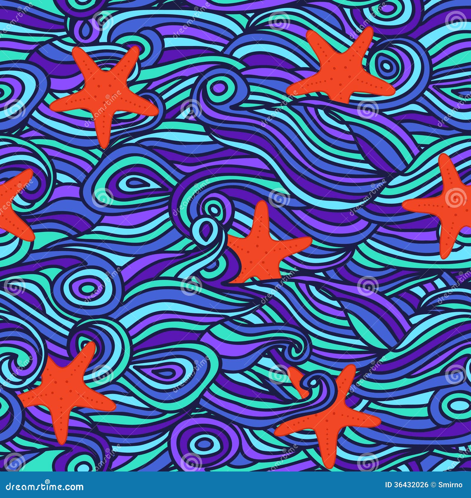 Vector Seamless Abstract Pattern, Waves and Shells Stock Vector ...