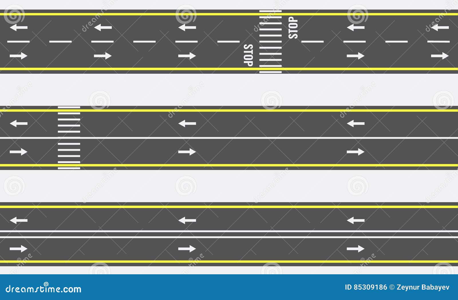 Vector Seamless Asphalt Road and Highway Types from Top View. Stock ...