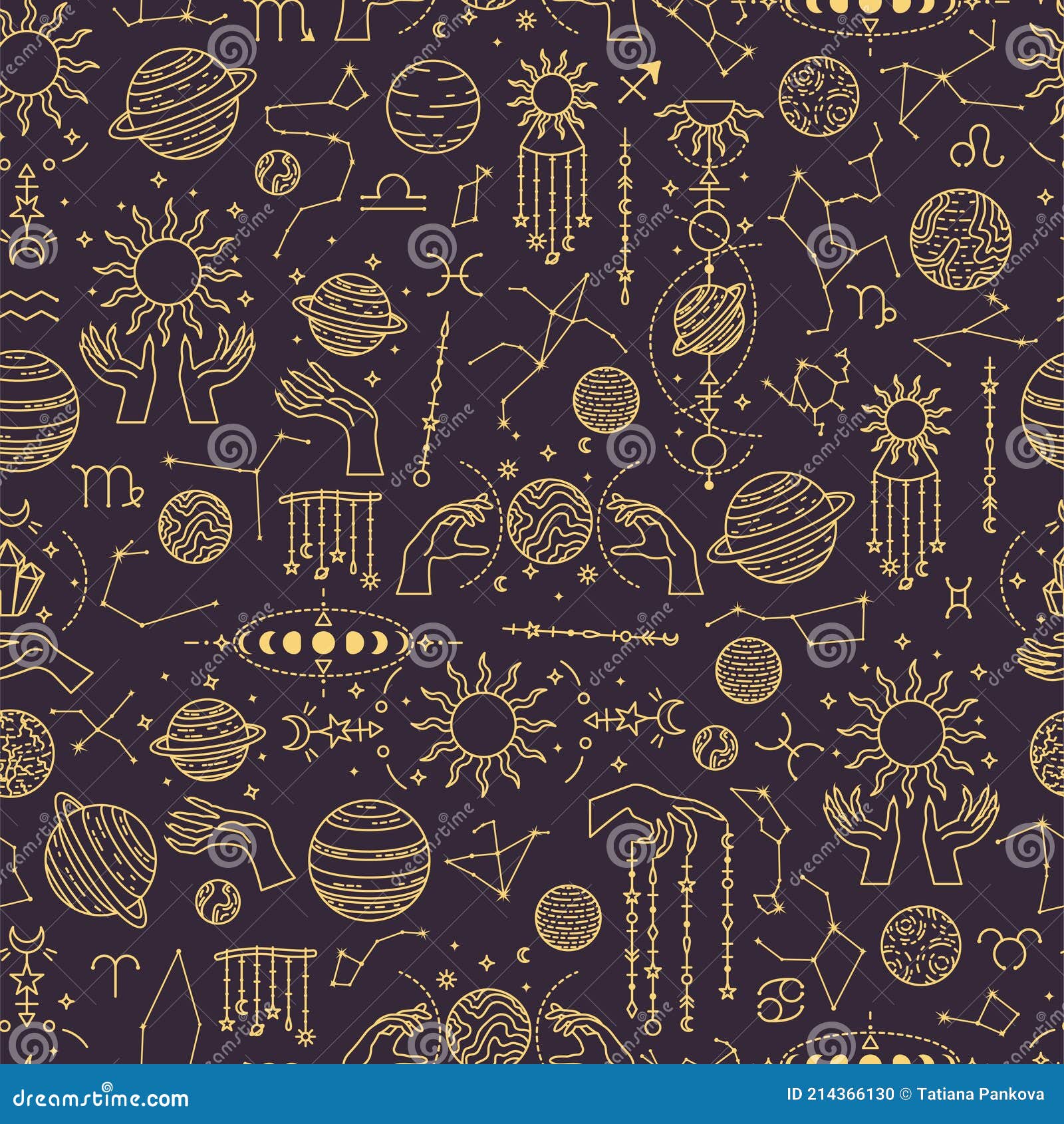 Vector Seamless Astrological Pattern with Planets and Constellations ...