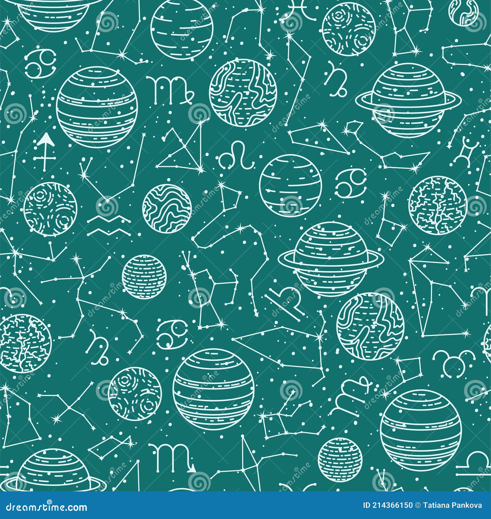 Vector Seamless Astrological Pattern with Planets and Constellations ...