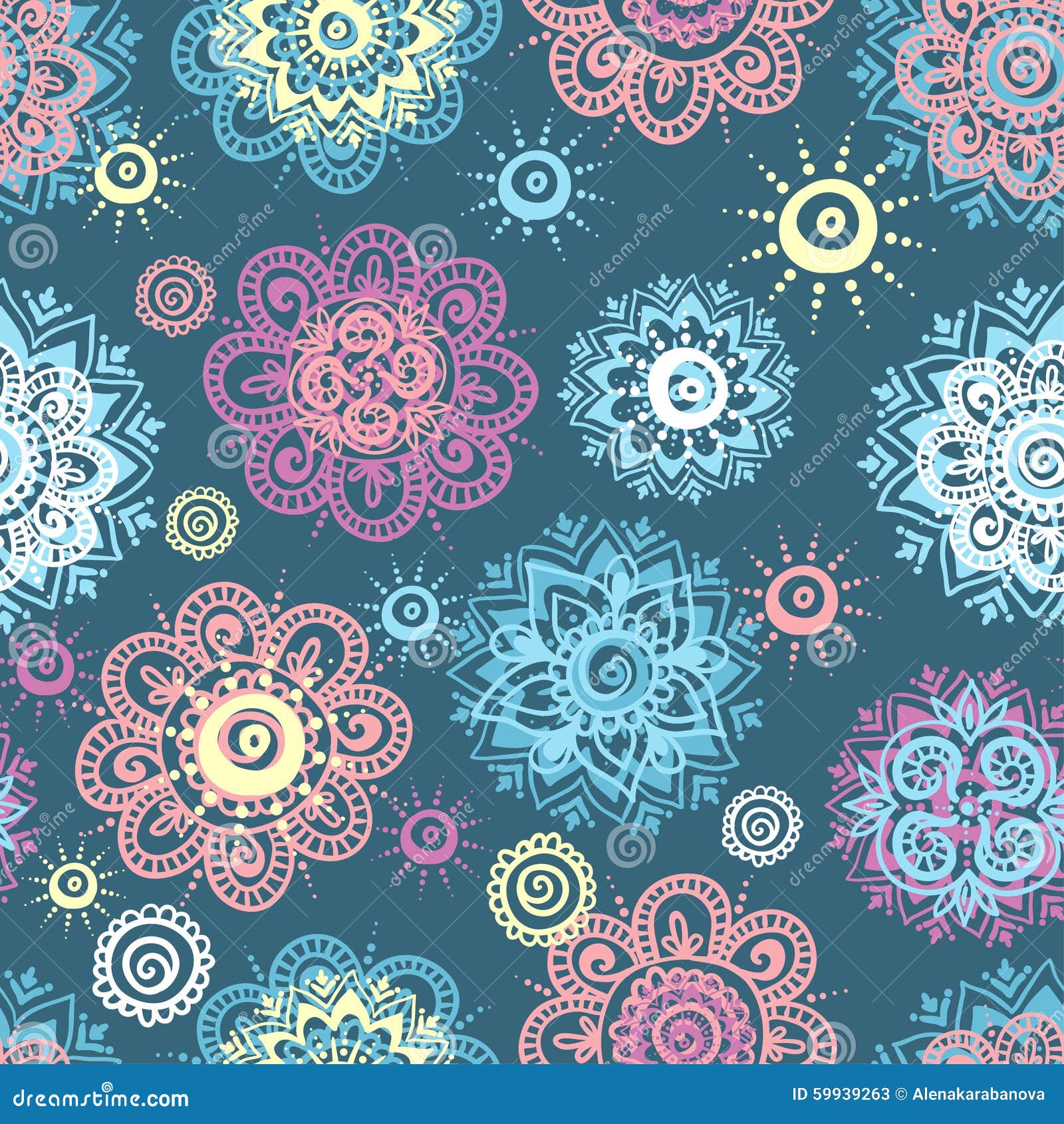 Vector Seamless Background with Abstract Floral Elements in Indian ...