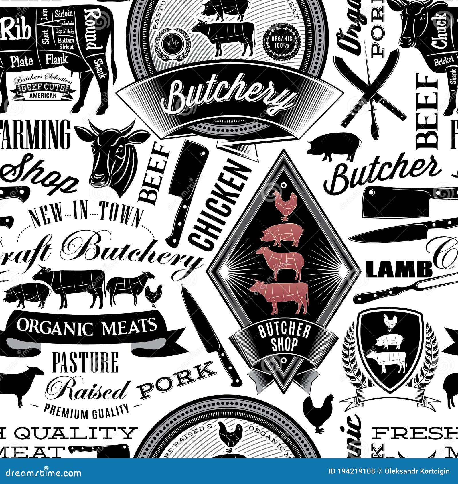 Chicken Butcher Diagram Or Part Of Hen Butcher Concept. Cartoon Vector ...