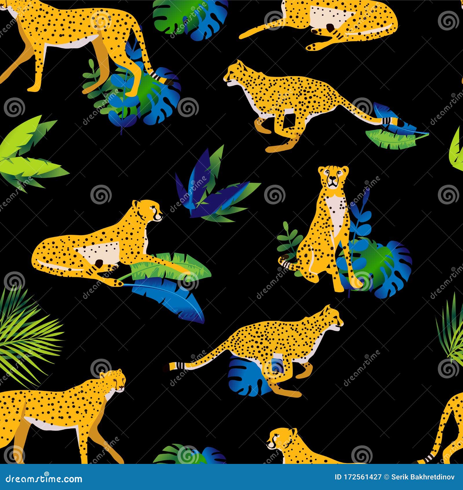 Vector Seamless Background with Cheetahs. Stock Vector - Illustration ...