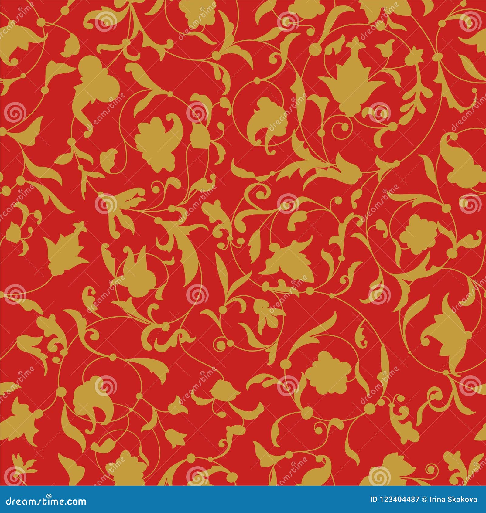 Red Vector Seamless Pattern with Golden Ornament Stock Vector ...