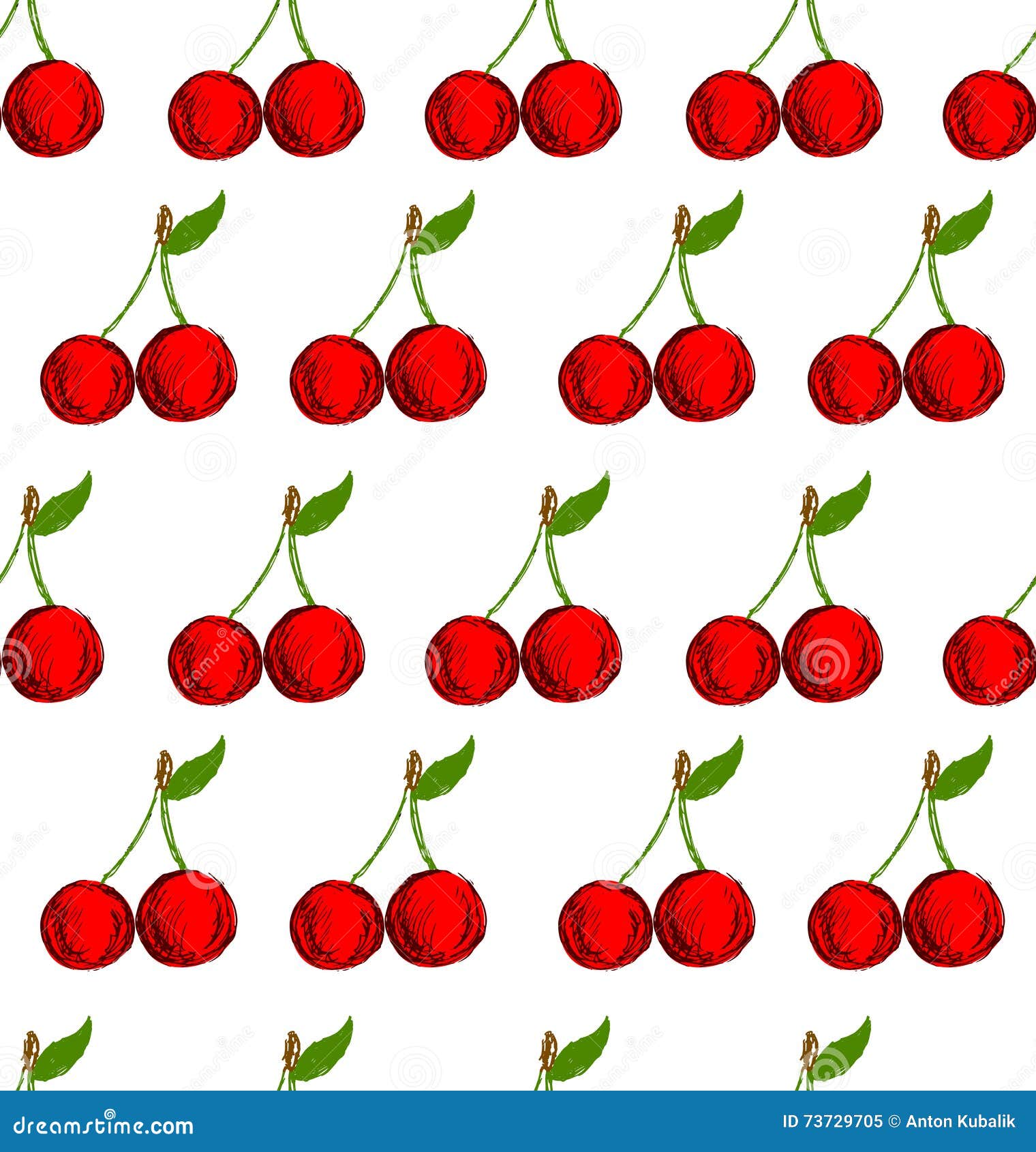 Vector Seamless Background with Hand Drawn Cherries Stock Vector ...