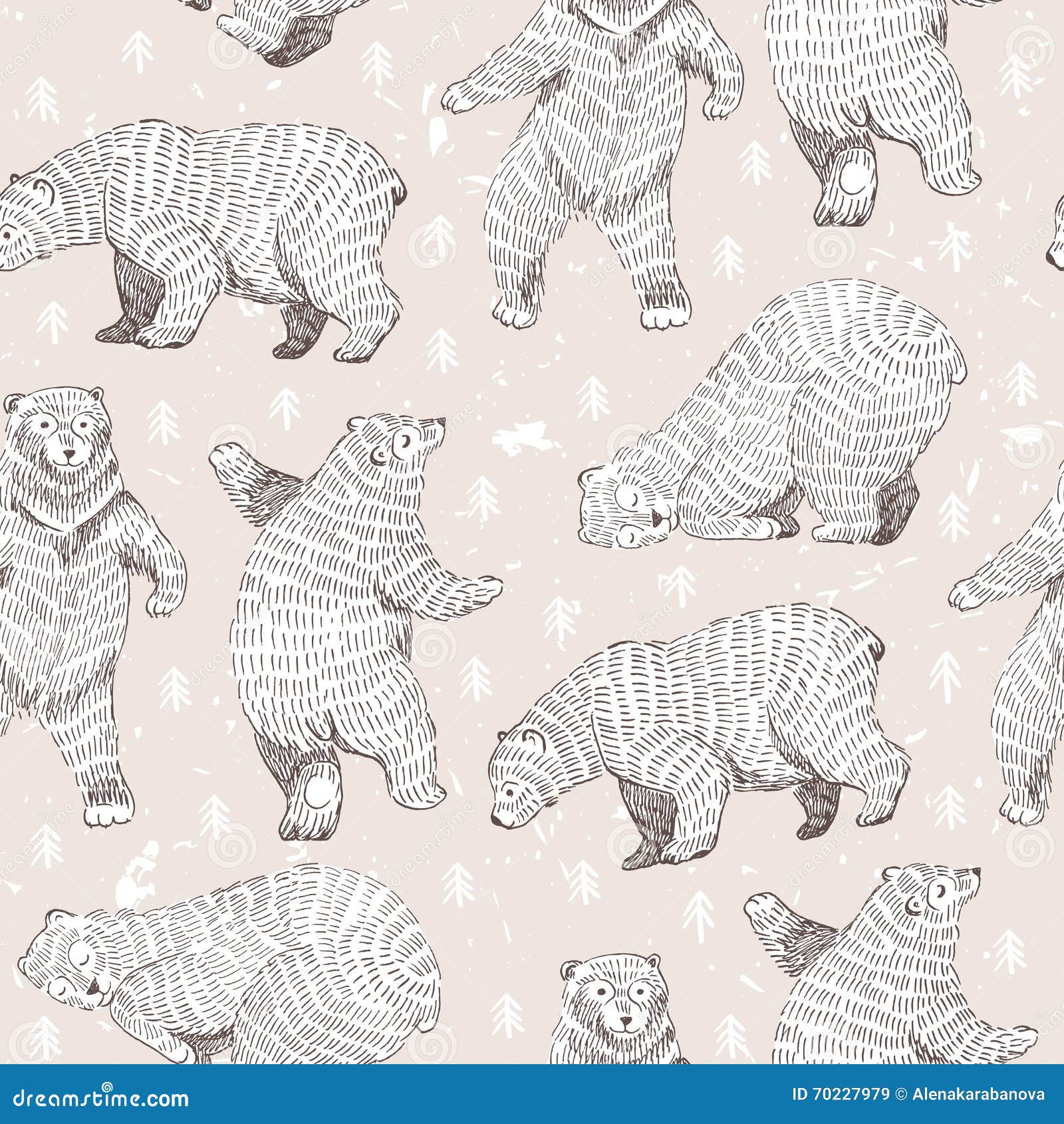 Vector Seamless Background with Hand Drawn Funny Bears. Stock Vector ...