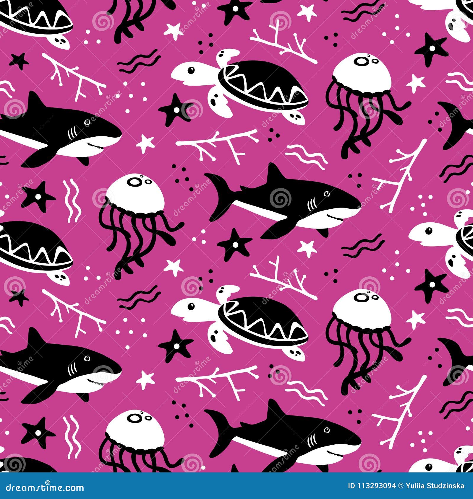 Aquatic animals pattern stock vector. Illustration of ocean - 113293094